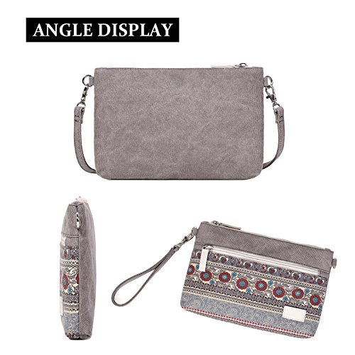 ArcEnCiel Small mini Crossbody Bag Canvas Cell Phone Purse Wallet with Shoulder Strap Handbag for Women Girls (Gray)