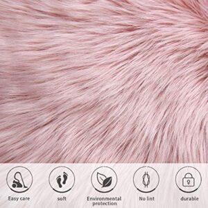 Softlife Fluffy Faux Fur Sheepskin Rugs Luxurious Wool Area Rug for Kids Room Bedroom Bedside Living Room Office Home Decor Carpet (3 x 5ft, Pink)