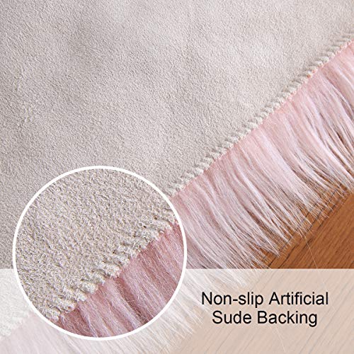 Softlife Fluffy Faux Fur Sheepskin Rugs Luxurious Wool Area Rug for Kids Room Bedroom Bedside Living Room Office Home Decor Carpet (3 x 5ft, Pink)