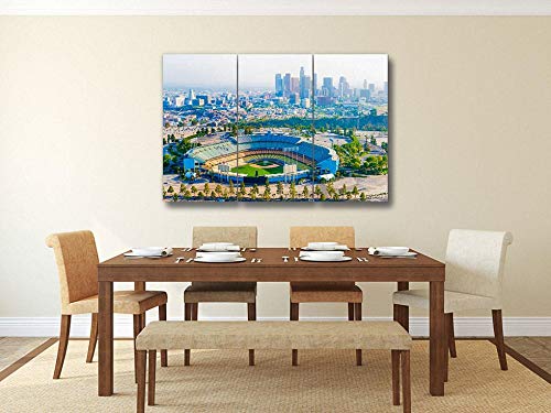 Los Angeles California Panoramic Skyline Cityscape Aerial Over Stadium Print On Canvas Wall Artwork Modern Photography Home Decor Unique Pattern Stretched and Framed 3 Piece