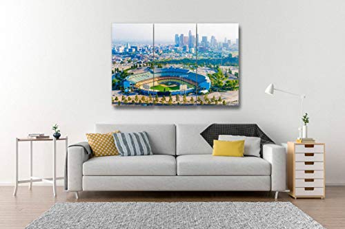 Los Angeles California Panoramic Skyline Cityscape Aerial Over Stadium Print On Canvas Wall Artwork Modern Photography Home Decor Unique Pattern Stretched and Framed 3 Piece