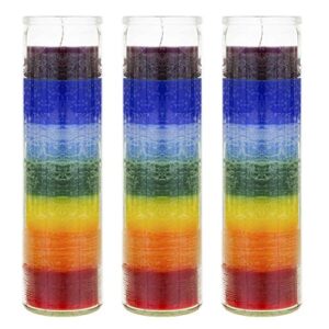 mega candles 3 pcs unscented multi color chakra glass prayer devotional candle, hand poured premium wax candles 2 inch x 8 inch, promotes positive energy, aids meditation & relaxation