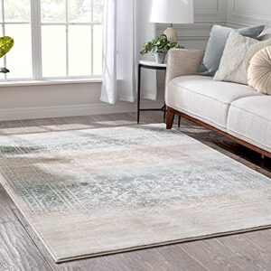 well woven kensington melange blue modern oriental medallion vintage distressed area rug 7’10” x 10’6″