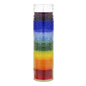 mega candles 1 pc unscented multi color chakra glass prayer devotional candle, hand poured premium wax candles 2 inch x 8 inch, promotes positive energy, aids meditation & relaxation