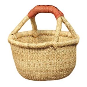 Bolga Baskets International, Small Round Woven Straw Basket with Handle Fair Trade Storage Organizer