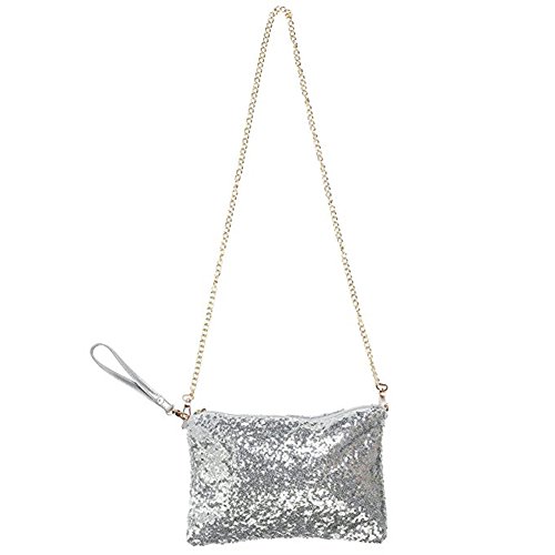 JUMISEE Women Sparkly Sequins Crossbody Bag Clutch Purse Shiny Wristlet Evening Bag Handbag with Chain Strap