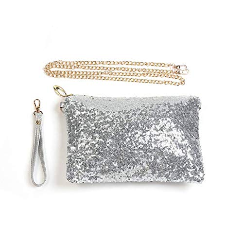 JUMISEE Women Sparkly Sequins Crossbody Bag Clutch Purse Shiny Wristlet Evening Bag Handbag with Chain Strap