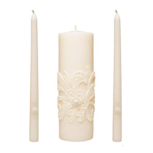 Hosley 11.50 Inch High White Wedding Unity Candle Set Includes 1 Pillar and 2 Taper Candles Great for Weddings as Well as Special Events and Emergency Lighting or for Reiki Spa Meditation