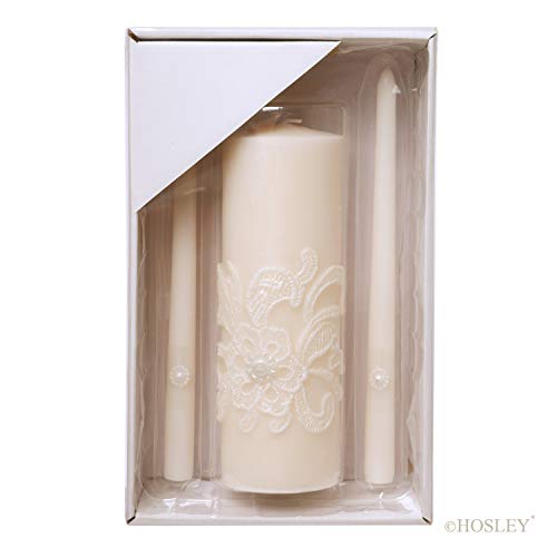 Hosley 11.50 Inch High White Wedding Unity Candle Set Includes 1 Pillar and 2 Taper Candles Great for Weddings as Well as Special Events and Emergency Lighting or for Reiki Spa Meditation