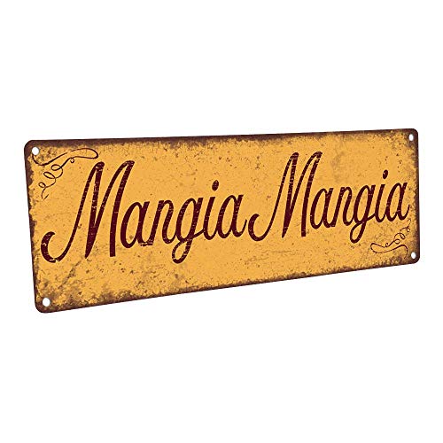 Mangia Mangia Metal Sign, 4”x12”, Italian, Kitchen, Food, Eating, Kitchen Decor, Dining, Home Decor