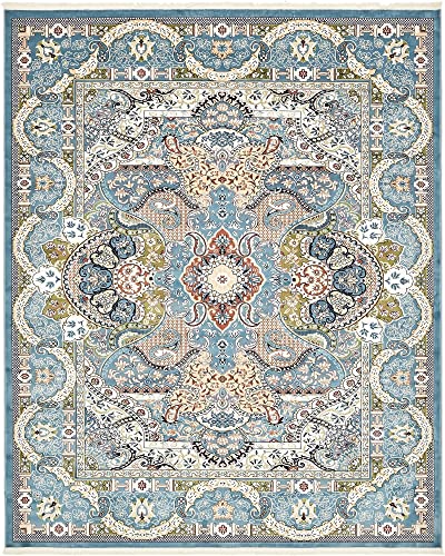 Unique Loom Narenj Collection Classic Traditional Medallion Textured Design Area Rug, 8 x 10 ft, Blue/Tan