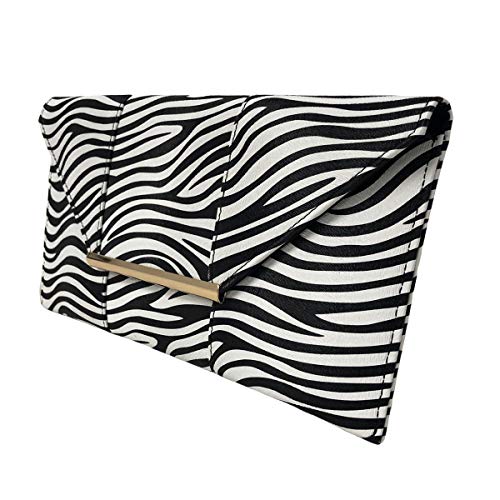 JNB Synthetic Leather Zebra Print Envelope Clutch, White