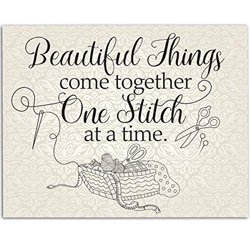 Beautiful Things Come Together One Stitch At A Time Poster, Wall Poster for Home Kitchen Bar Coffee Shop, Sewing Lover Decor, Gift for Quilters, Seamstresses, 11x14 Inch Unframe