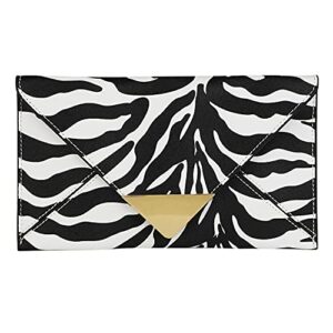 jnb synthetic leather zebra print envelope clutch, white