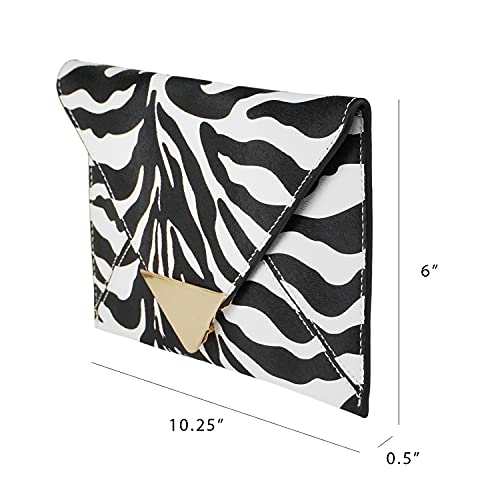 JNB Synthetic Leather Zebra Print Envelope Clutch, White