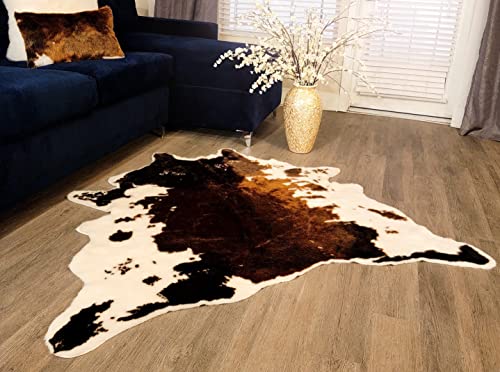 Chesserfeld Faux Cowhide Rug 5'x5' with Matching Faux Cowhide Pillow for Any Room, Genuine Look & Feel, Washable, No Odor, Cruelty-Free with Nonskid Backing, Boho, Farmhouse, & Country Décor