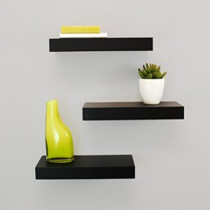 Kiera Grace Modern Set of Three Maine Simple & Classic Decorative Engineered Wood Floating Wall Shelves for Home, Room, & Office, 12" L x 5" W x 1.5" H, Black, 5 x 12 x 1.5 inches, Pack of 3, 3 Count