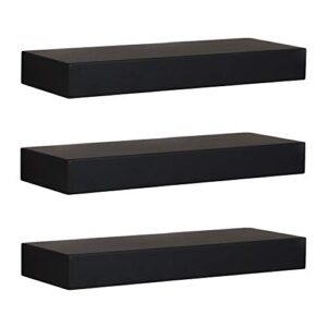 Kiera Grace Modern Set of Three Maine Simple & Classic Decorative Engineered Wood Floating Wall Shelves for Home, Room, & Office, 12" L x 5" W x 1.5" H, Black, 5 x 12 x 1.5 inches, Pack of 3, 3 Count