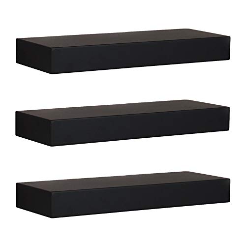 Kiera Grace Modern Set of Three Maine Simple & Classic Decorative Engineered Wood Floating Wall Shelves for Home, Room, & Office, 12" L x 5" W x 1.5" H, Black, 5 x 12 x 1.5 inches, Pack of 3, 3 Count