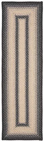 SAFAVIEH Braided Collection 2'3" x 8' Black / Grey BRD311A Handmade Country Cottage Reversible Runner Rug