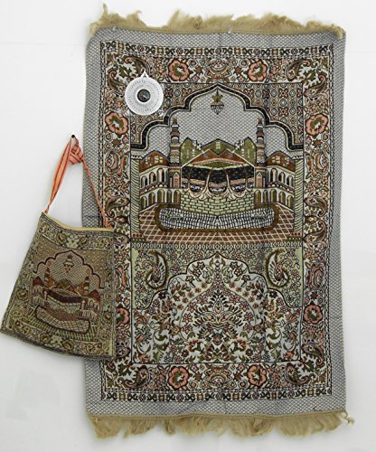 Islamic Muslim Prayer Rug with Compass in a Bag, Gift, Favor.