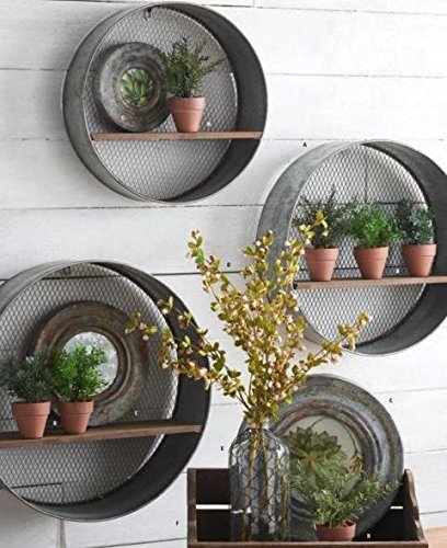 K&K Interiors, Set of 3 Round Metal Wall Shelves (Grad Sizes)