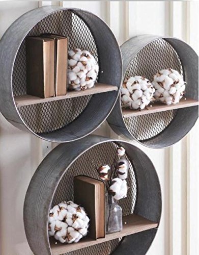 K&K Interiors, Set of 3 Round Metal Wall Shelves (Grad Sizes)