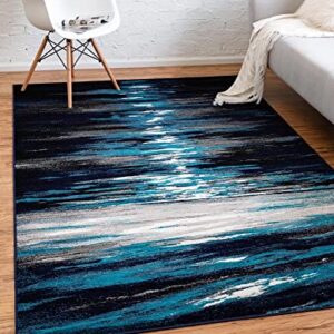 Unique Loom Metro Collection Abstract Water Modern Waves Seascape, Coastal, Nautical Area Rug, 8 ft x 10 ft, Navy Blue/Turquoise