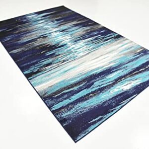 Unique Loom Metro Collection Abstract Water Modern Waves Seascape, Coastal, Nautical Area Rug, 8 ft x 10 ft, Navy Blue/Turquoise