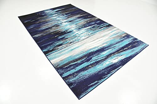 Unique Loom Metro Collection Abstract Water Modern Waves Seascape, Coastal, Nautical Area Rug, 8 ft x 10 ft, Navy Blue/Turquoise