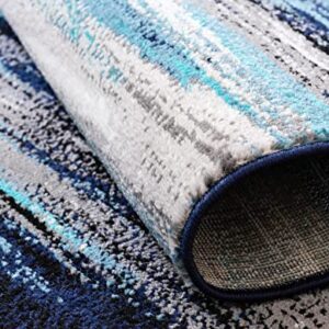 Unique Loom Metro Collection Abstract Water Modern Waves Seascape, Coastal, Nautical Area Rug, 8 ft x 10 ft, Navy Blue/Turquoise