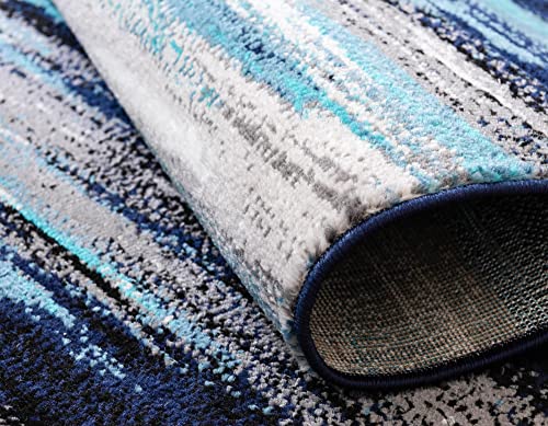 Unique Loom Metro Collection Abstract Water Modern Waves Seascape, Coastal, Nautical Area Rug, 8 ft x 10 ft, Navy Blue/Turquoise