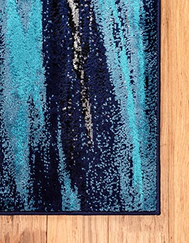 Unique Loom Metro Collection Abstract Water Modern Waves Seascape, Coastal, Nautical Area Rug, 8 ft x 10 ft, Navy Blue/Turquoise