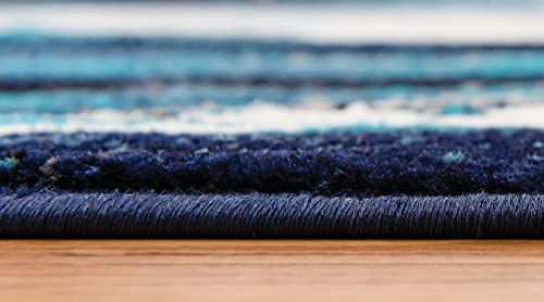 Unique Loom Metro Collection Abstract Water Modern Waves Seascape, Coastal, Nautical Area Rug, 8 ft x 10 ft, Navy Blue/Turquoise