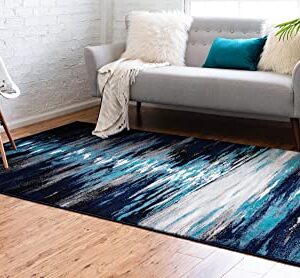 Unique Loom Metro Collection Abstract Water Modern Waves Seascape, Coastal, Nautical Area Rug, 8 ft x 10 ft, Navy Blue/Turquoise