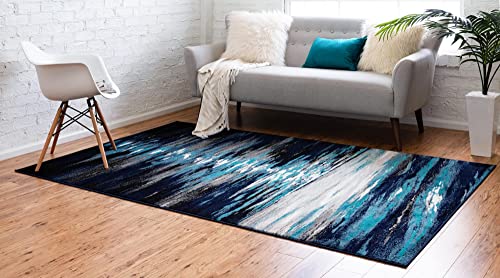 Unique Loom Metro Collection Abstract Water Modern Waves Seascape, Coastal, Nautical Area Rug, 8 ft x 10 ft, Navy Blue/Turquoise