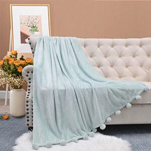 Home Soft Things Pompom Bed Couch Throw Blanket, 50'' x 60'', Harbor Blue, Fuzzy Soft Comfy Warm Decorative Throw Blanket for Living Room Bedroom Suitable for All Seasons