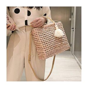 QTKJ Fashion Women Summer Straw Crossbody Bag with Cute Tassels Pendant, Hand-Woven Beach Shoulder Bag with Top Wooden Handle Tote Bag (Khaki)