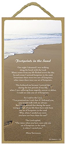 SJT ENTERPRISES, INC. Footprints in The Sand Poem Wood Sign - Inspirational Mary Stevenson Quote - Indoor Plaque Decoration for Wall - Hanging Decor - 5" x 10" (SJT13168)