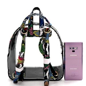 Multicolor Snake Print Stadium Clear Womens Fashion Backpack Purse Crossbody SET (Multi 1 - Green/Blue/Fuchsia)