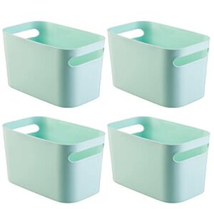 mDesign Plastic Toy Box Storage Organizer Tote Bin with Handles for Child/Kids Bedroom, Toy Room, Playroom - Holds Action Figures, Crayons, Building Blocks, Puzzles, Crafts - 10"L, 4 Pack - Mint Green