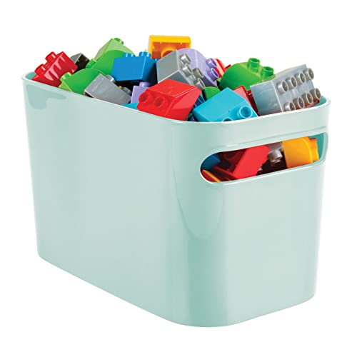 mDesign Plastic Toy Box Storage Organizer Tote Bin with Handles for Child/Kids Bedroom, Toy Room, Playroom - Holds Action Figures, Crayons, Building Blocks, Puzzles, Crafts - 10"L, 4 Pack - Mint Green