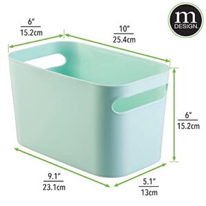 mDesign Plastic Toy Box Storage Organizer Tote Bin with Handles for Child/Kids Bedroom, Toy Room, Playroom - Holds Action Figures, Crayons, Building Blocks, Puzzles, Crafts - 10"L, 4 Pack - Mint Green