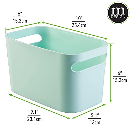 mDesign Plastic Toy Box Storage Organizer Tote Bin with Handles for Child/Kids Bedroom, Toy Room, Playroom - Holds Action Figures, Crayons, Building Blocks, Puzzles, Crafts - 10"L, 4 Pack - Mint Green