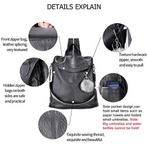 ROOSALANCE Women's Backpack Handbags Fashion Waterproof Leather Travel Shoulder Bags Ladies Black