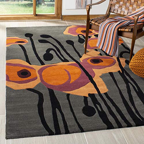 SAFAVIEH Soho Collection 5' x 8' Grey/Orange SOH853B Handmade Abstract Premium Wool & Viscose Area Rug