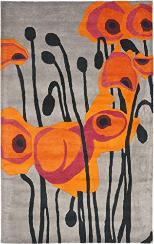 SAFAVIEH Soho Collection 5' x 8' Grey/Orange SOH853B Handmade Abstract Premium Wool & Viscose Area Rug