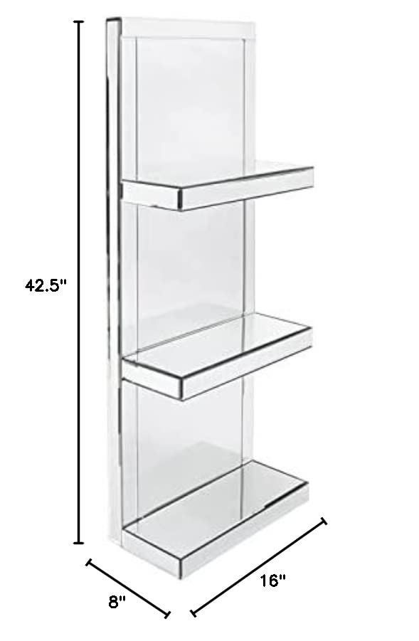 Howard Elliott Mirroed Mirrored Shelf with Three (3) Shelves, Metallic