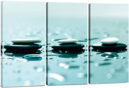 Zen Wall Art Decor - Decorative, 24x36 Relaxing Grey Stones Canvas Art Picture 3 Piece Set - Gray Three Panel Artwork Print for Living Room, Bathroom, Spa, Kitchen, Bedroom, Office & Home Decor Gift