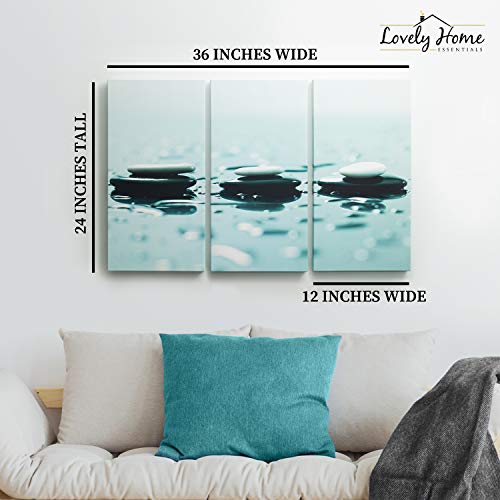 Zen Wall Art Decor - Decorative, 24x36 Relaxing Grey Stones Canvas Art Picture 3 Piece Set - Gray Three Panel Artwork Print for Living Room, Bathroom, Spa, Kitchen, Bedroom, Office & Home Decor Gift